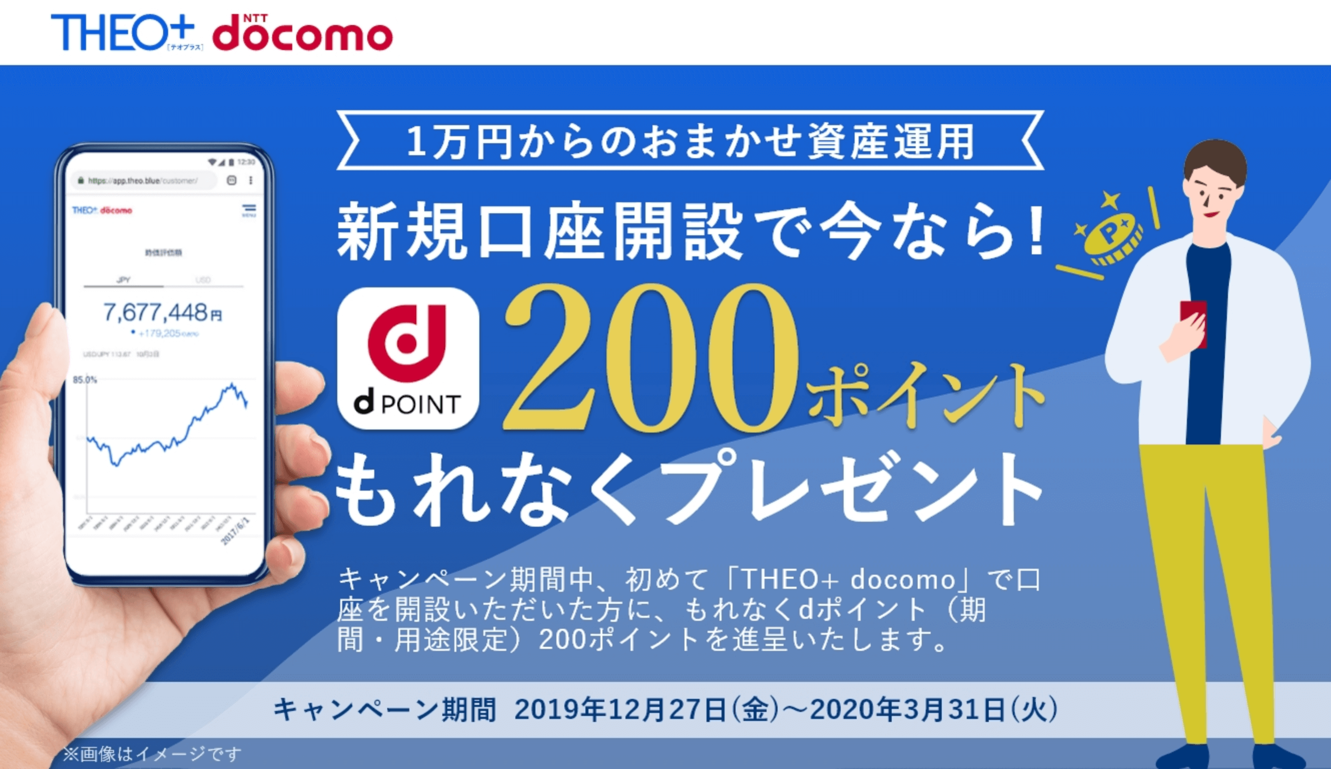 THEO[テオ]+ docomo 新規口座開設でもれなく200ポイントプレゼント！｜THEO[テオ]+ docomo | おまかせ資産運用で、dポイントもたまる
